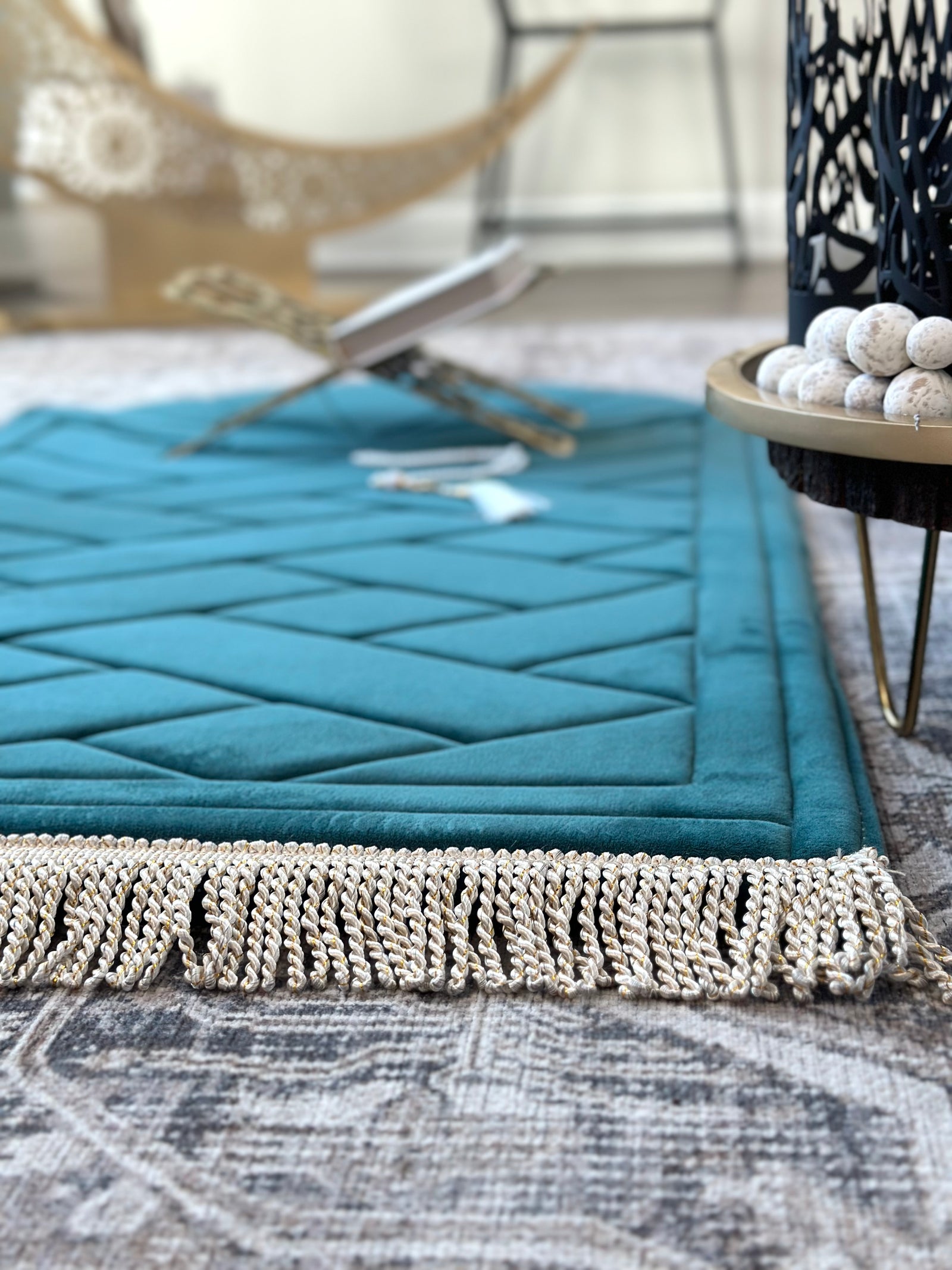 Large Seashell Design Luxury Prayer Mat – Soft Padded Islamic Rug with ...
