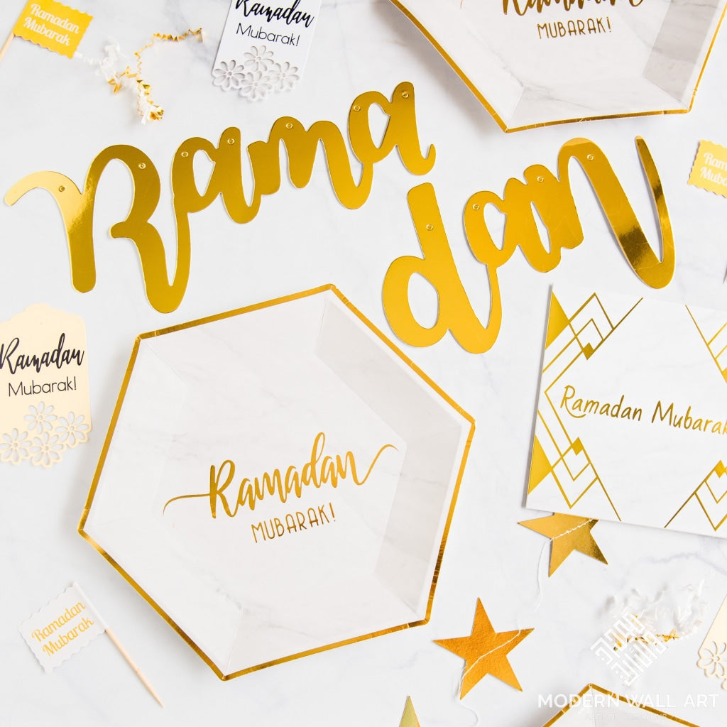 Hexagon Marble 'Ramadan Mubarak' Dinner Paper Plates (Set of 12 ...